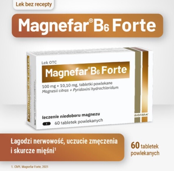 Magnefar B6 Forte (100mg Mg2+ + 10,1mg), 60 tabletek - Magnez - Apteka Internetowa Lek24.pl