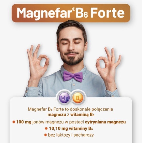 Magnefar B6 Forte (100mg Mg2+ + 10,1mg), 60 tabletek - Magnez - Apteka Internetowa Lek24.pl