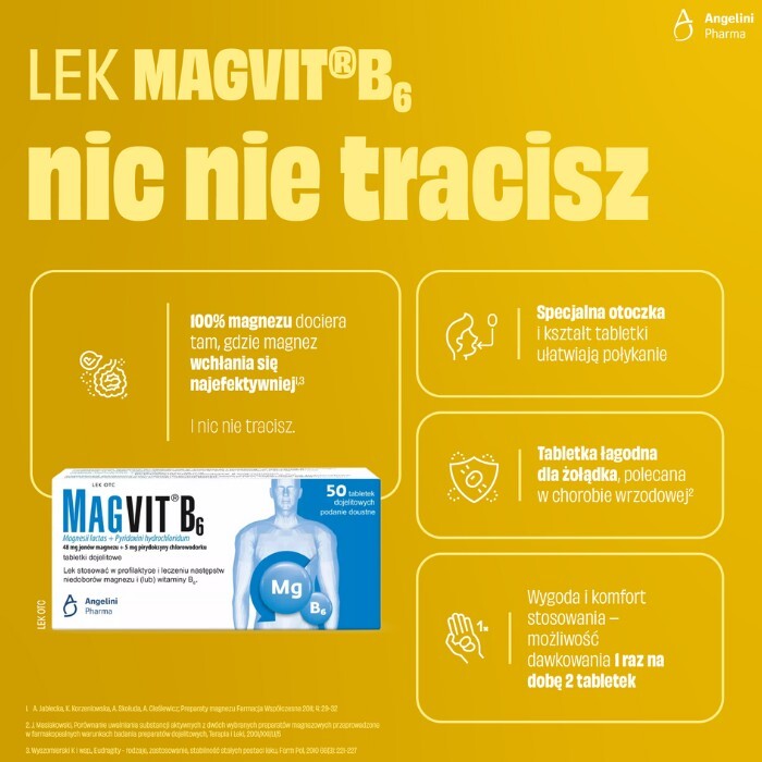 Magvit B6 (48mg+5mg), lek z magnezem i witaminą B6, 50 tabletek ...