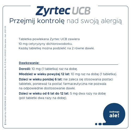 Zyrtec UCB 10mg, 10 tabletek - Alergia - Apteka Internetowa Lek24.pl